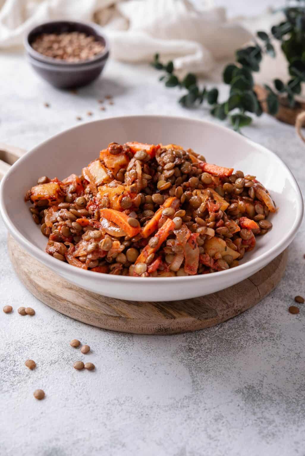 Skillet Potato Recipe with Lentils and Carrots - Vegan Hash